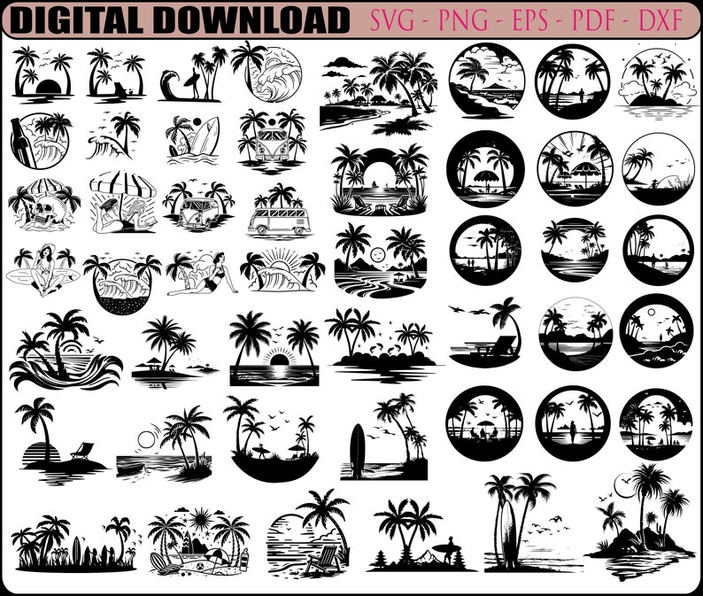 Beach Scene SVG Bundle, Summer Svg , Palm Tree Svg ,instant Digital ...