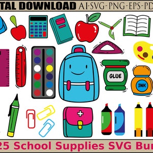 School Supplies SVG Bundle, Back to School SVG, School Supplies Svg ...