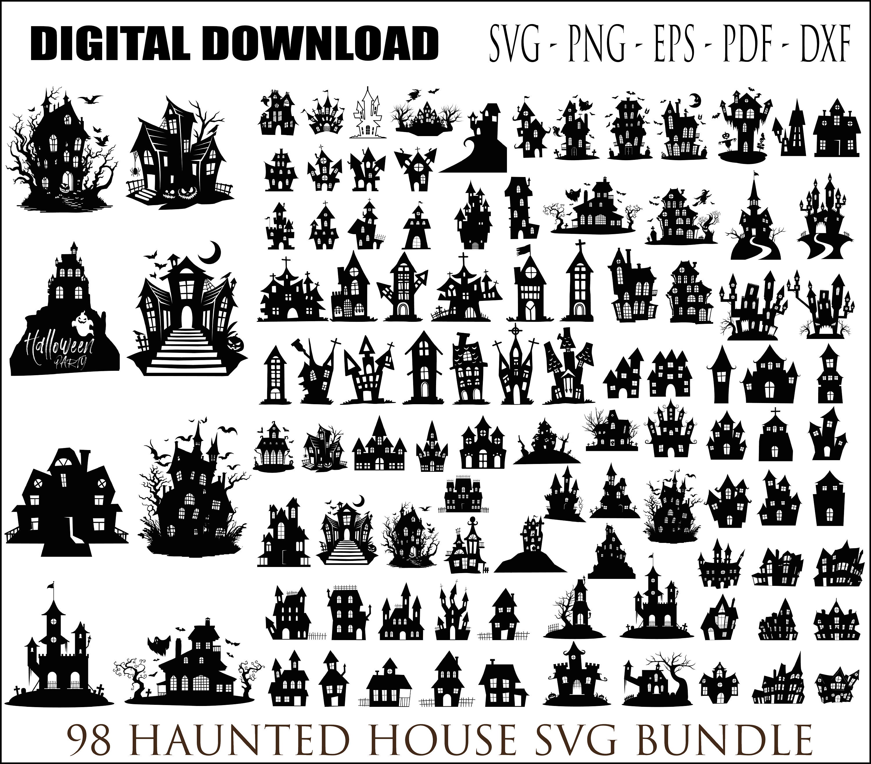 Haunted House SVG Bundle, Halloween Clip Art, Haunted House SVG Cut ...