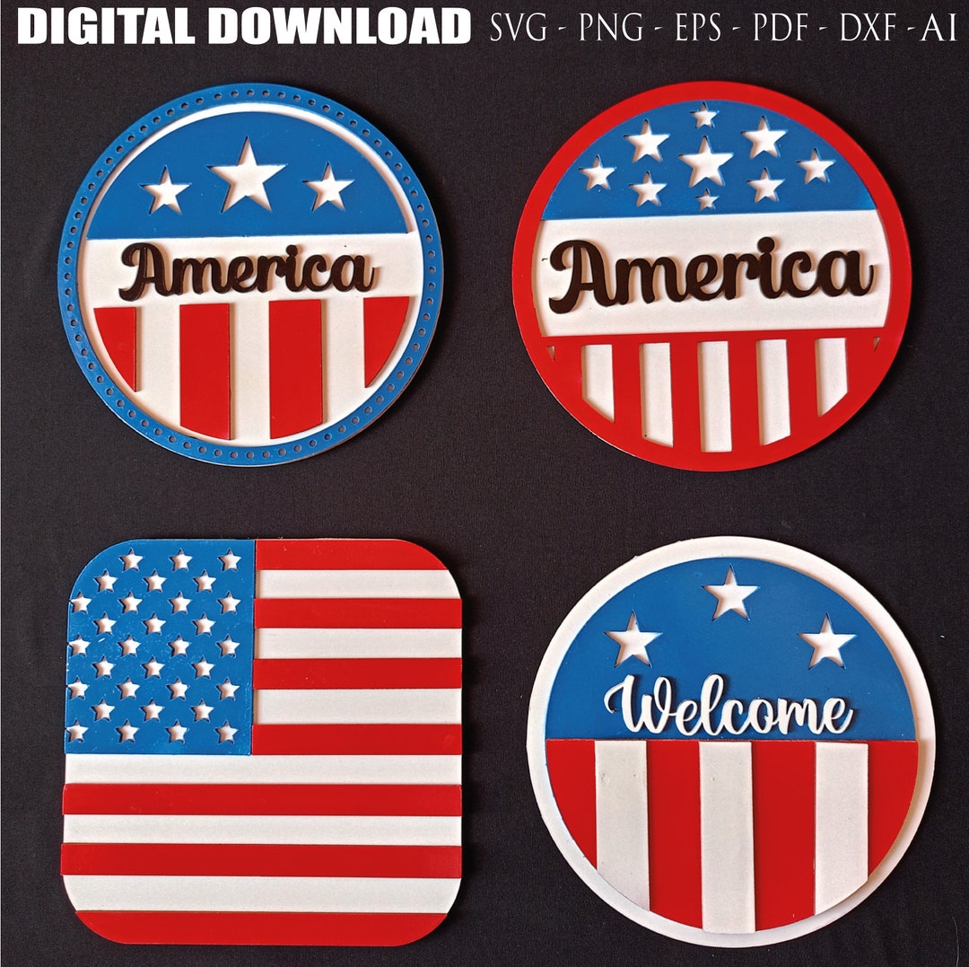 Patriotic Welcome Round Sign Svg, July 4th Door Decor Svg, USA Decor ...