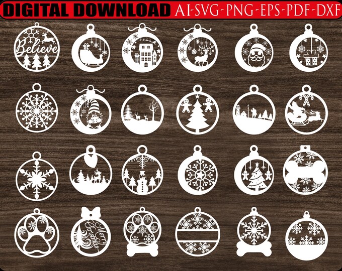 Christmas Balls Svg , Christmas Ornament Laser Cut SVG Bundle, Set of ...