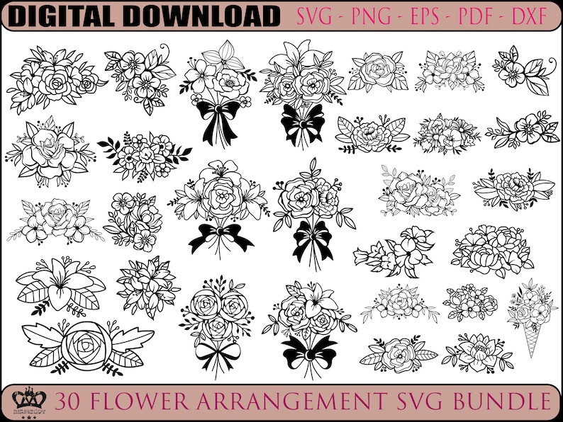 30 FLOWER ARRANGEMENT SVG File Bundle Flowers Border Cut Files Wedding ...