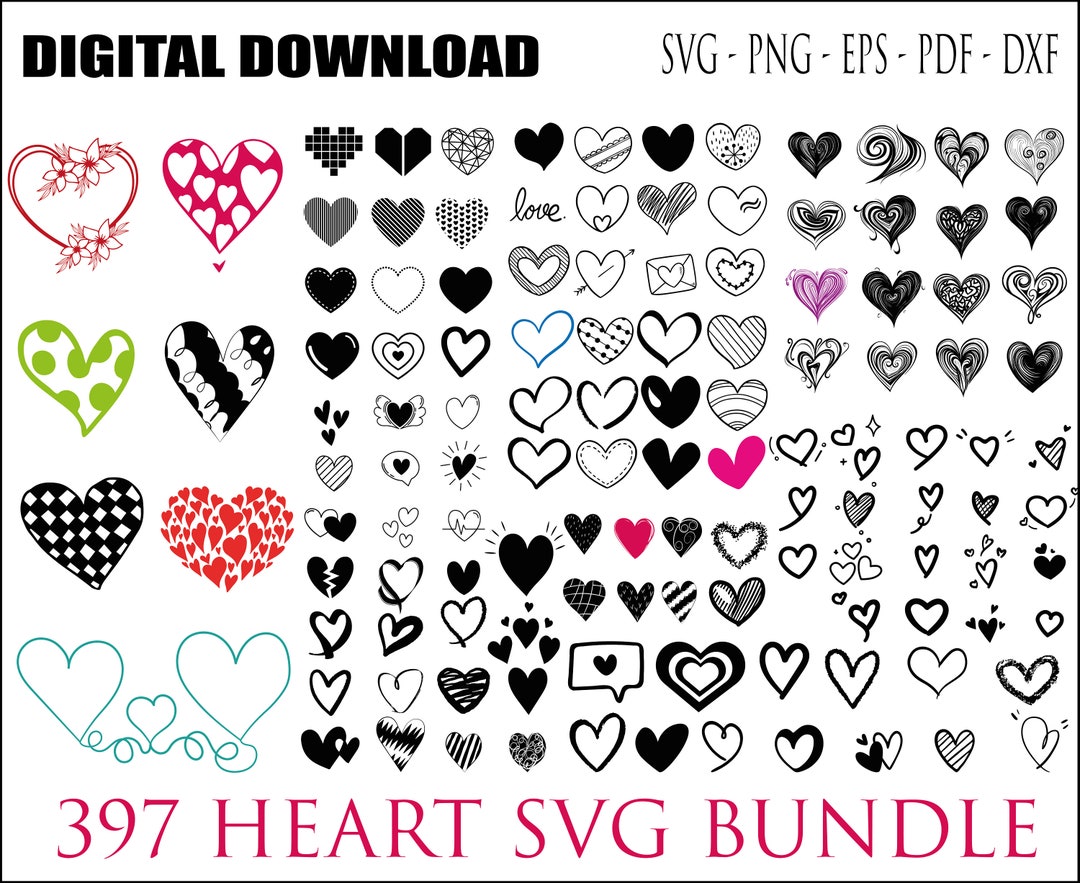 397 Heart Svg Bundle HEART Doodle Svg Heart Svg Cut Files - Etsy