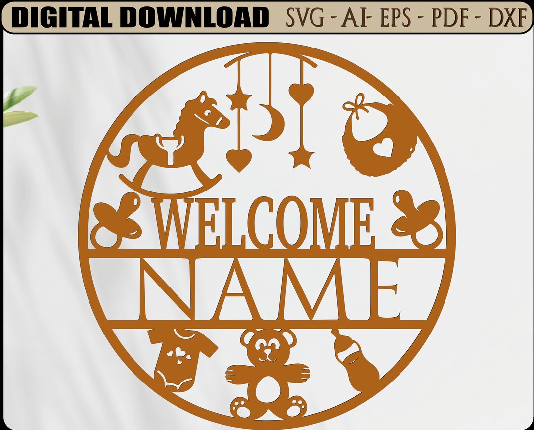 New Baby Name Sign, SVG, Nursery Themed Door or Wall Hanger, Laser Cut ...