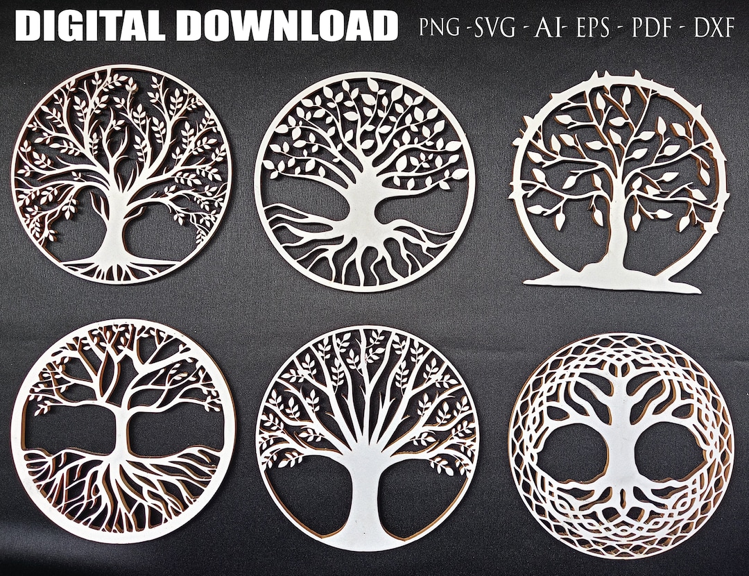 06 Tree Laser Cut Svg Files, Vector Files for Wood Laser Cutting , Svg ...