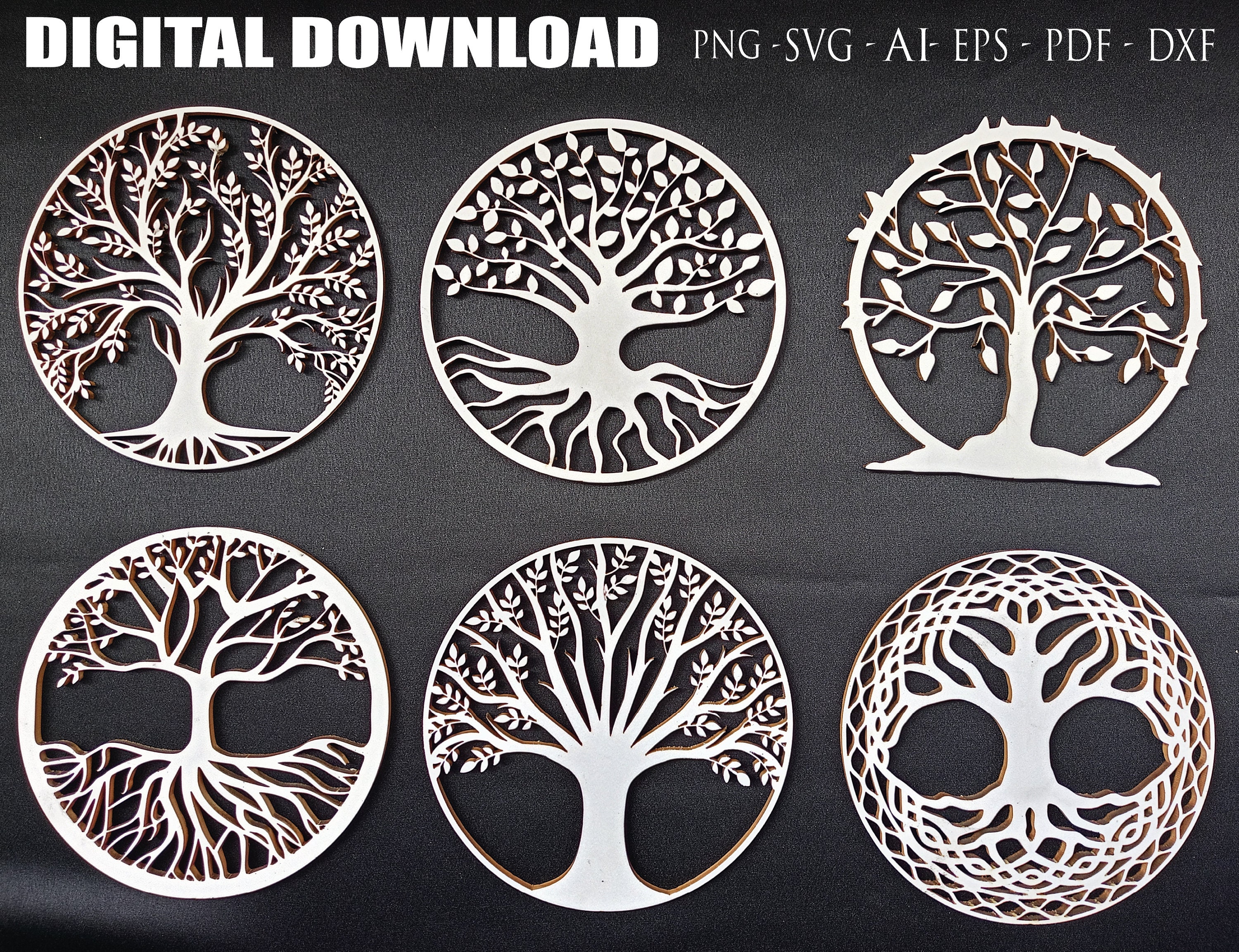 06 Tree Laser Cut Svg Files, Vector Files for Wood Laser Cutting , Svg ...