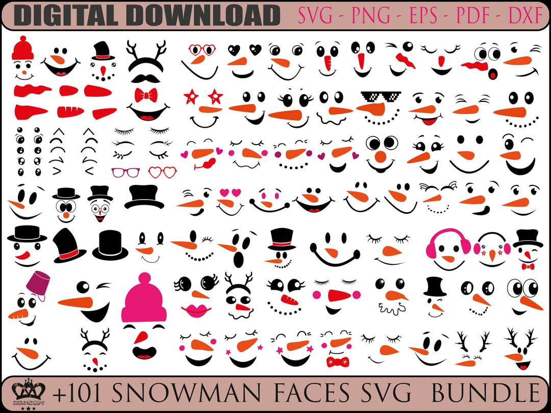 101 Snowman Faces SVG Bundle | Snowman SVG | Snowman Clipart| Christmas ...