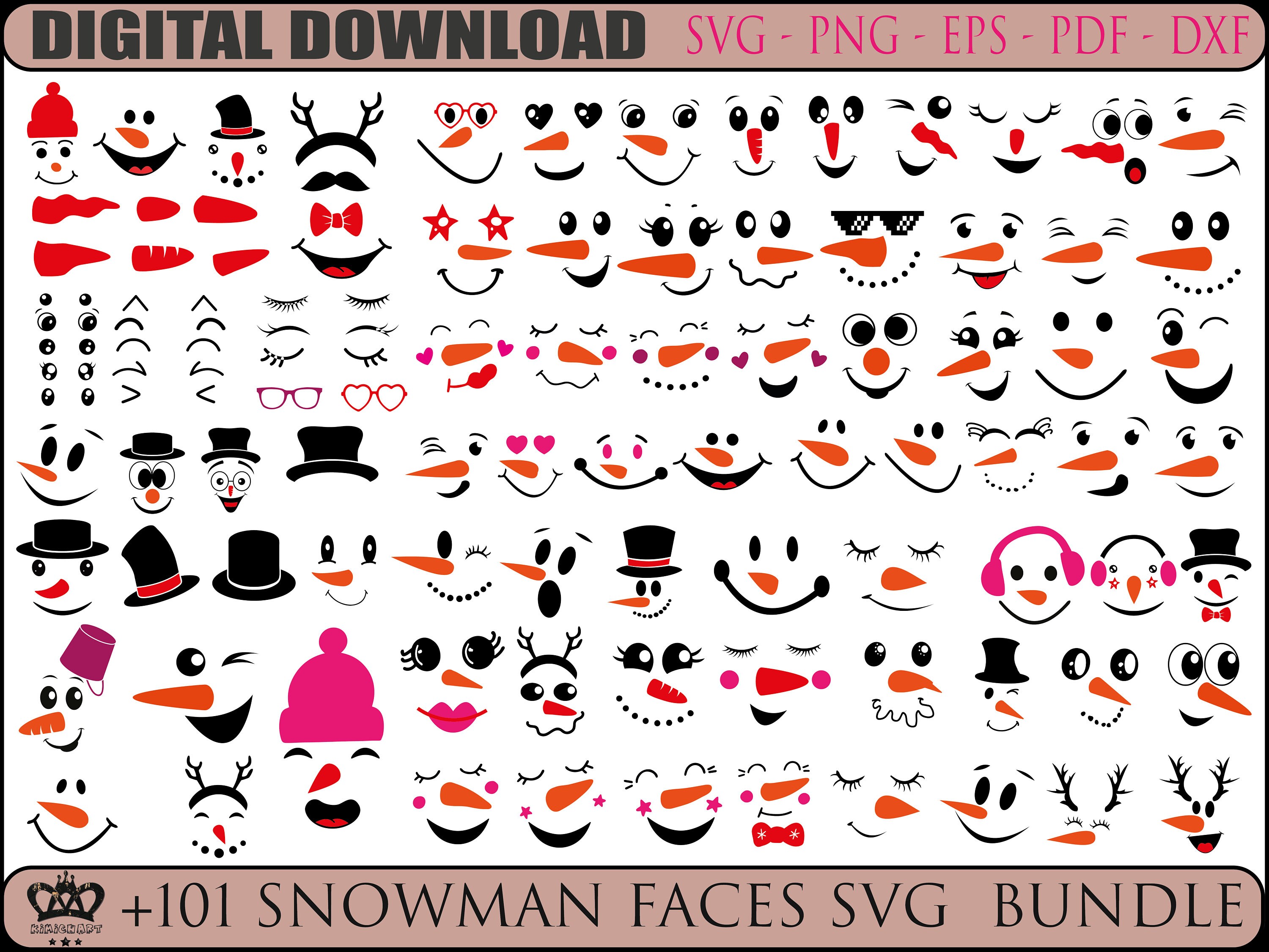 101 Snowman Faces SVG Bundle | Snowman SVG | Snowman Clipart| Christmas ...