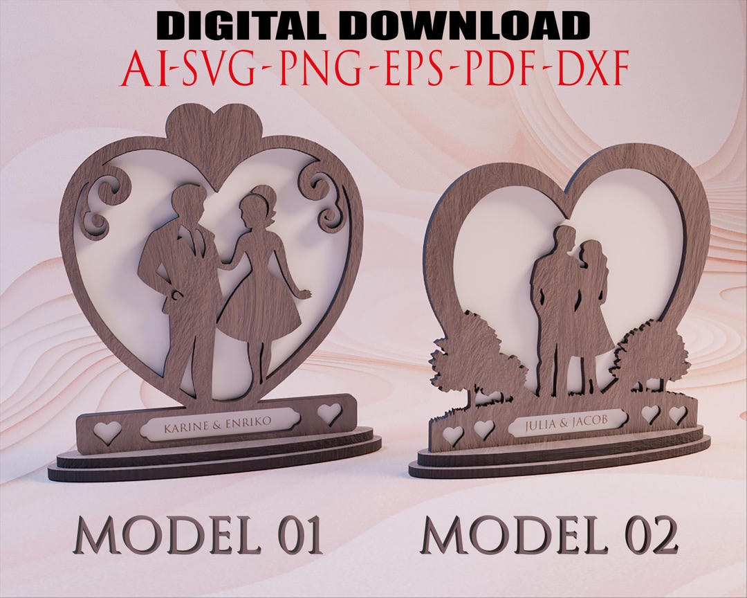 2 Models Couple in Heart Shape Stand Laser File, Laser Design, Svg ...