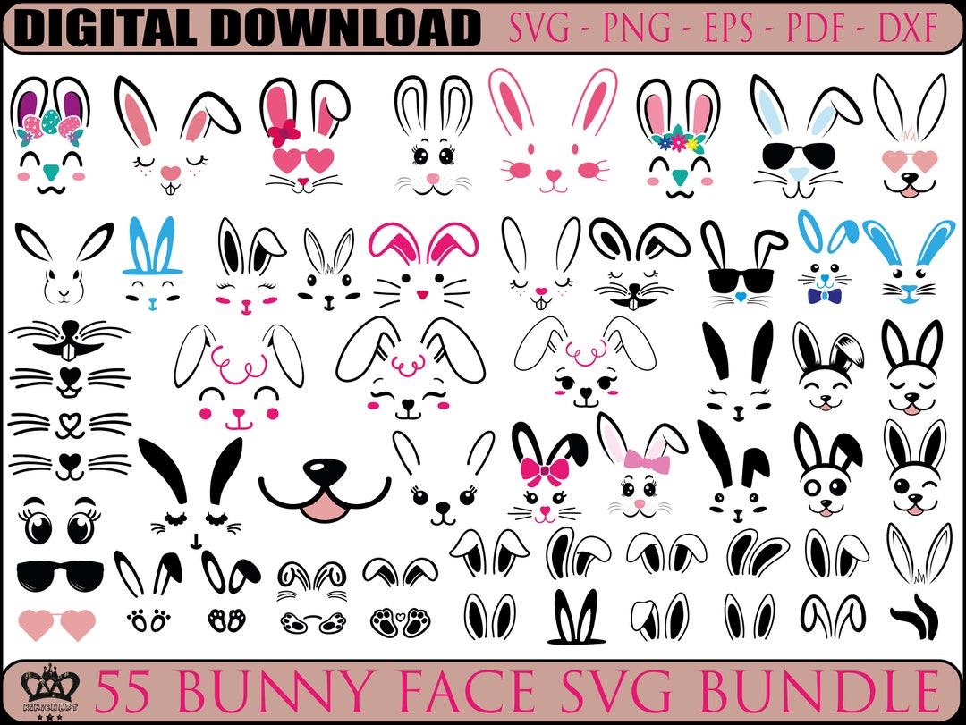 Bunny Face Svg, Easter Svg, Bunny Face Set Easter, Bunny Easter Svg ...