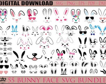 Bunny Face Svg, Easter Svg, Bunny Face Set Easter, Bunny Easter Svg ...
