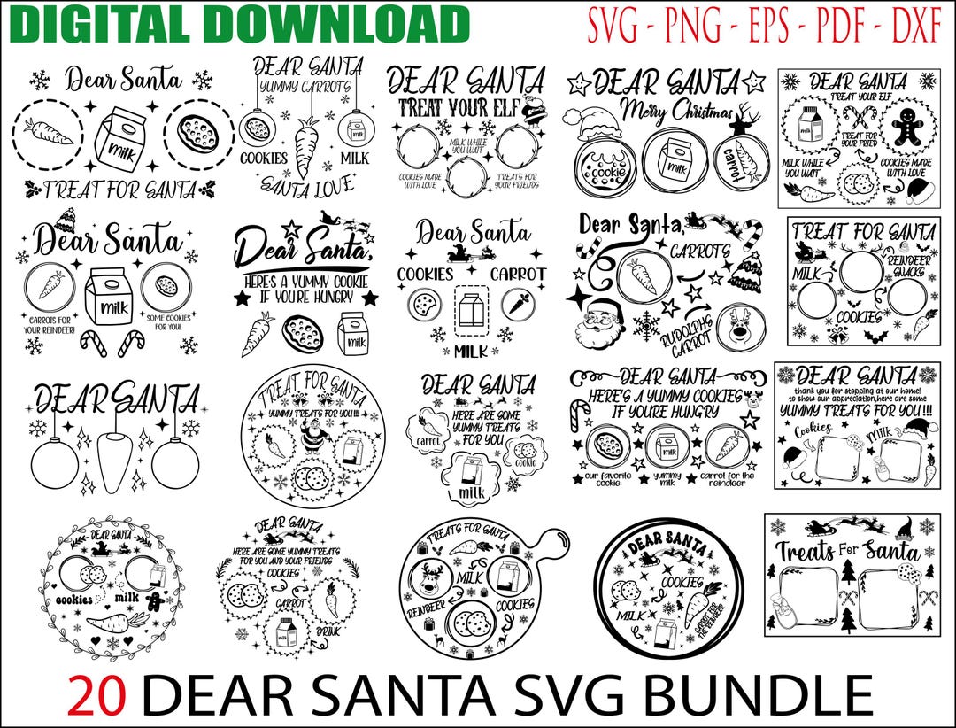 20 Dear Santa SVG Bundle, Christmas SVG, Santa Tray SVG, Santa Plate ...