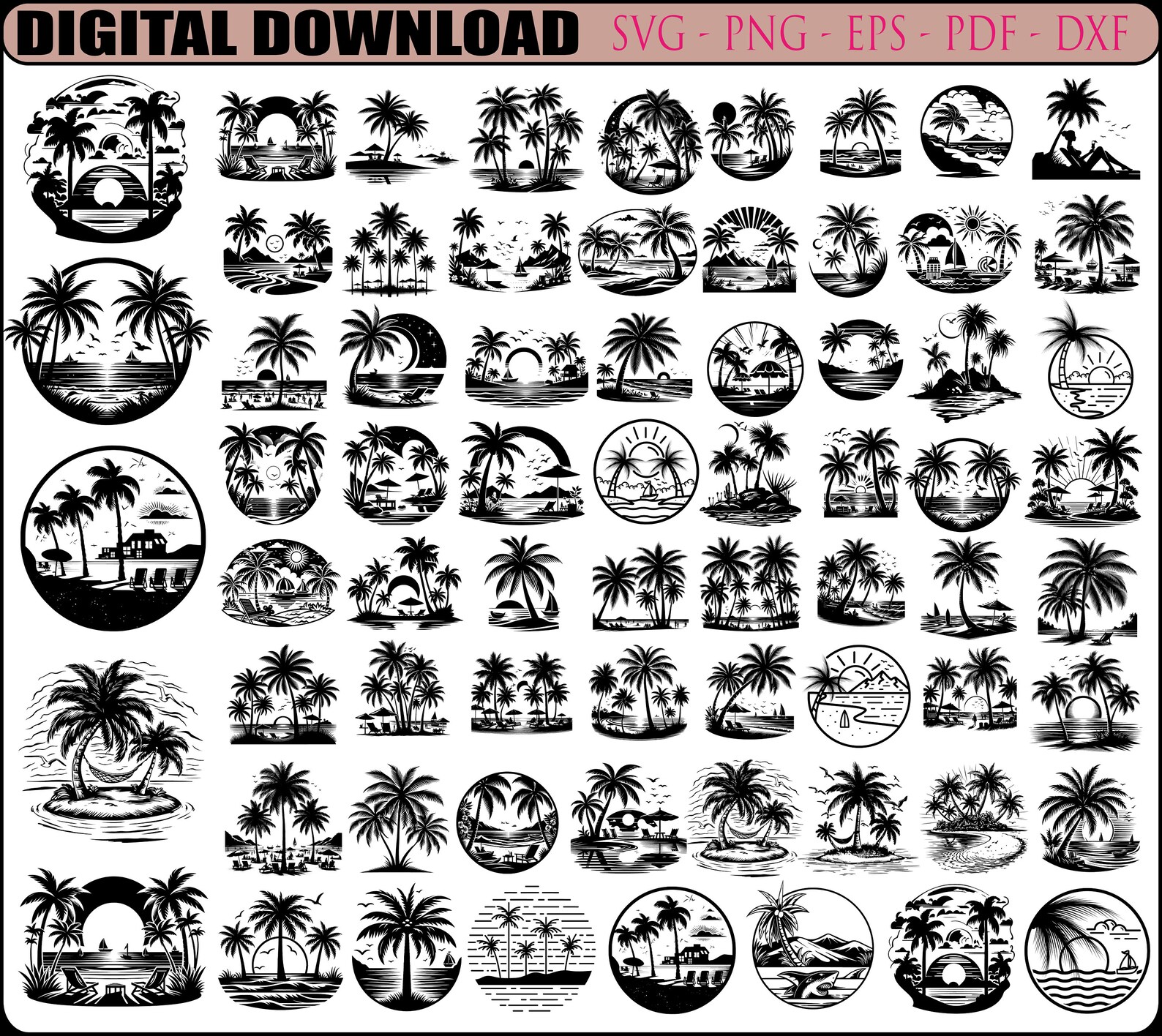 63 Beach Scene SVG Bundle, Summer Svg , Palm Tree Svg ,instant Digital ...