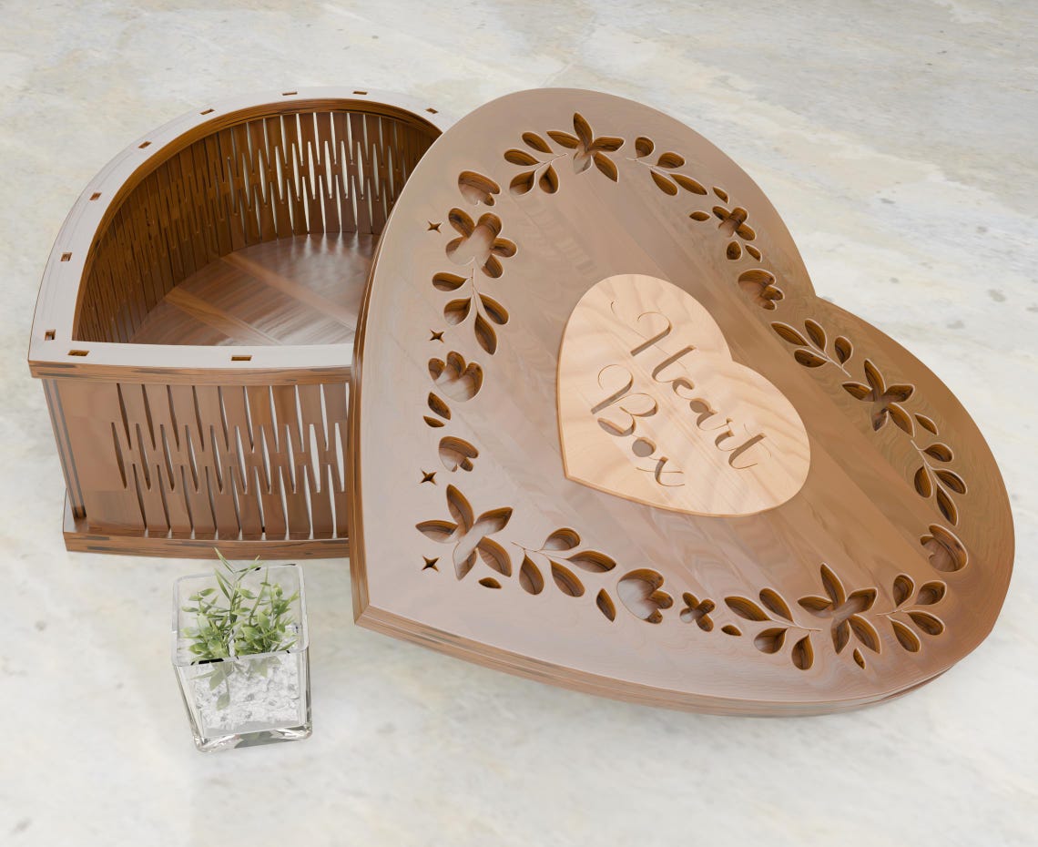 Heart Shaped Box Svg Laser Cut Files - Heart Box Svg Files for Laser ...