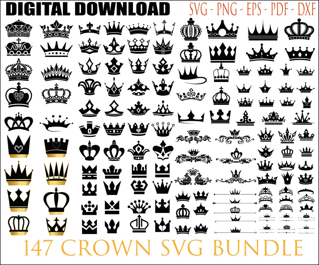 147 Crown SVG Bundle, Crown PNG Bundle, Royal Crown SVG, Princess Tiara ...