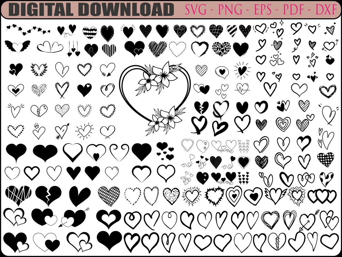 397 Heart Svg Bundle , HEART Doodle Svg, Heart Svg Cut Files for Cricut ...