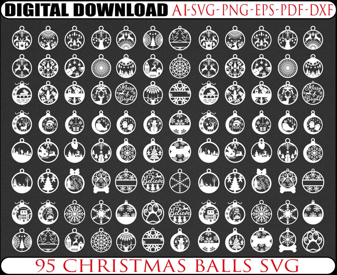 95 Christmas Balls Svg , Christmas Ornament Laser Cut SVG Bundle, Set ...