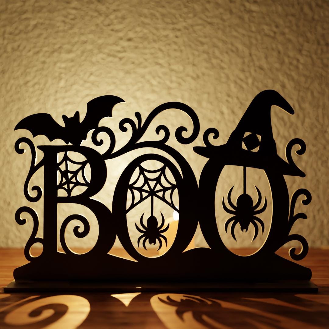 Halloween Boo Candle Holder:standing Boo Laser Cut Files, Halloween ...