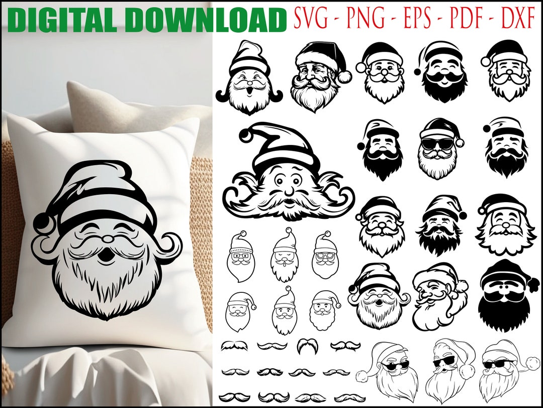 Santa Face SVG Bundle , Santa Mustaches SVG, , Christmas SVG, Santa Cut ...