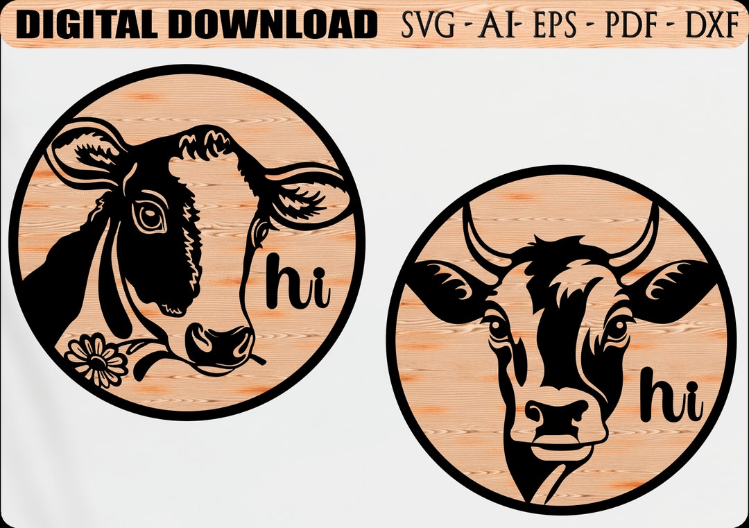 02 Cow Hi Door Hanger SVG - Laser Cut Files - Cow SVG - Cow Door Sign ...