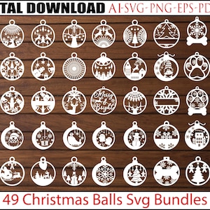 49 Christmas Balls Svg , Christmas Ornament Laser Cut SVG Bundle, Set ...
