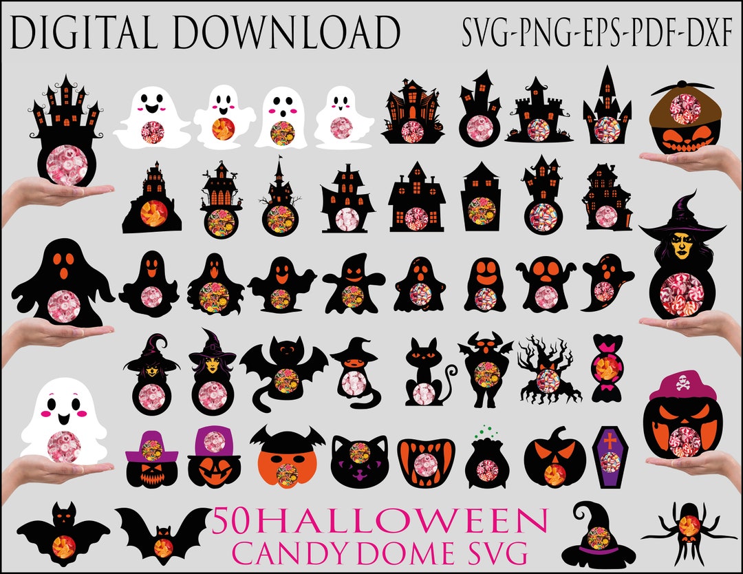 50 Halloween Candy Dome SVG Big Bundle, Halloween Candy Holder SVG, Candy Ornaments SVG ...
