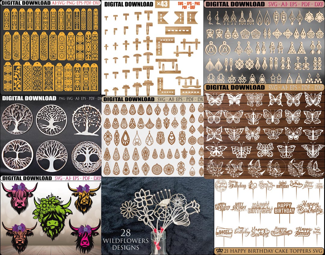 Laser Cut Mega Bundle SVG, SVG Laser Cut File, Bokkmarks Svg, Cake ...