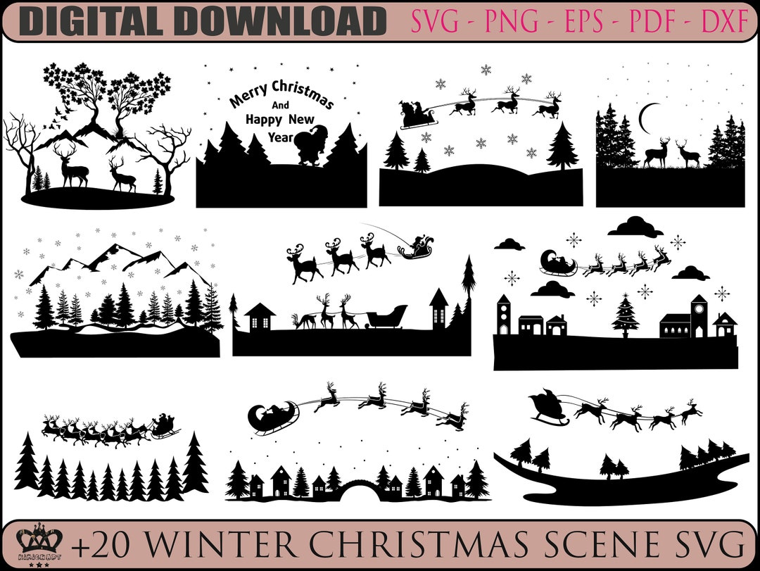 Winter Christmas Scene SVG, Winter Scene SVG, Magical Christmas Scene ...