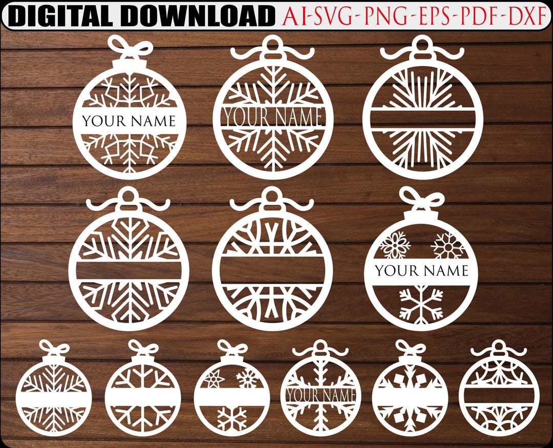 Split Snowflake SVG Files, Personalized Snowflake Bundle SVG, Ornament ...