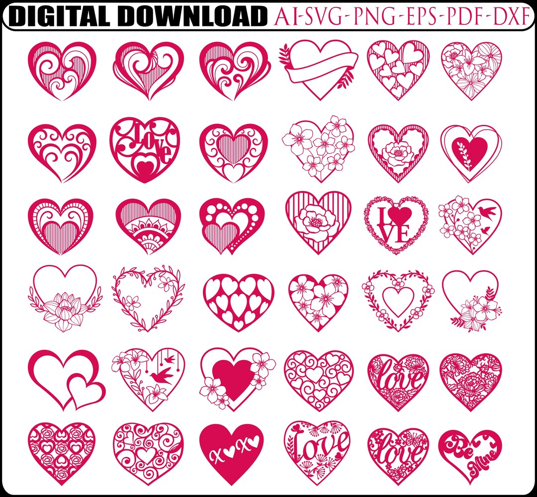 36 Wooden Hearts Bundle Svg, Heart Cutting Templates, Vector Hearts Svg ...