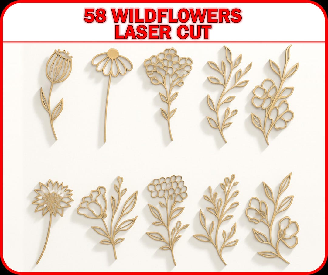 58 Wildflowers Bundle SVG DXF, Laser Cut Files Glowforge Silhouette ...