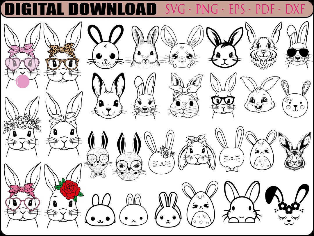 Easter Bunny Face Svg, Cute Bunny Faces Svg, Easter Bunny Svg, Bunny ...