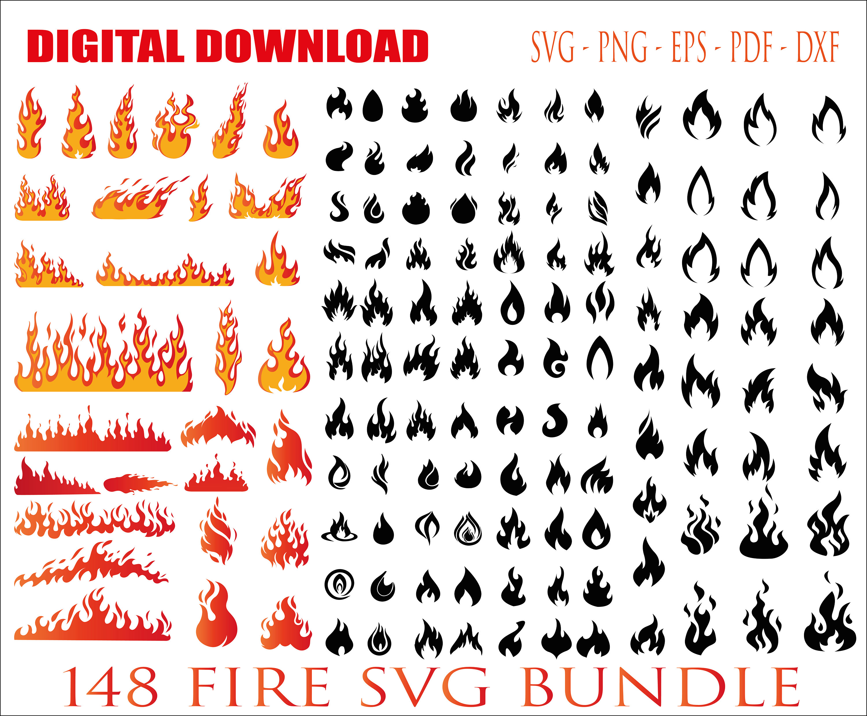 Fire SVG Bundle, Fire Clipart, Fire Svg Files, Fire Flames Svg, Flames ...