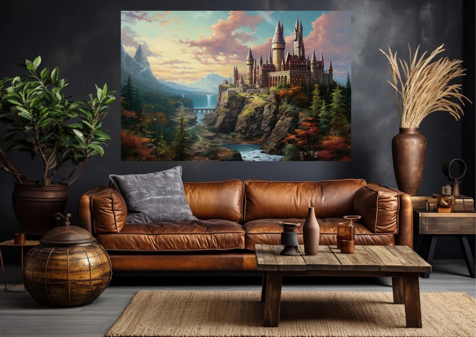 Wizarding World Castle Oil Painting Forest Landscape Wall Art. Cozy ...