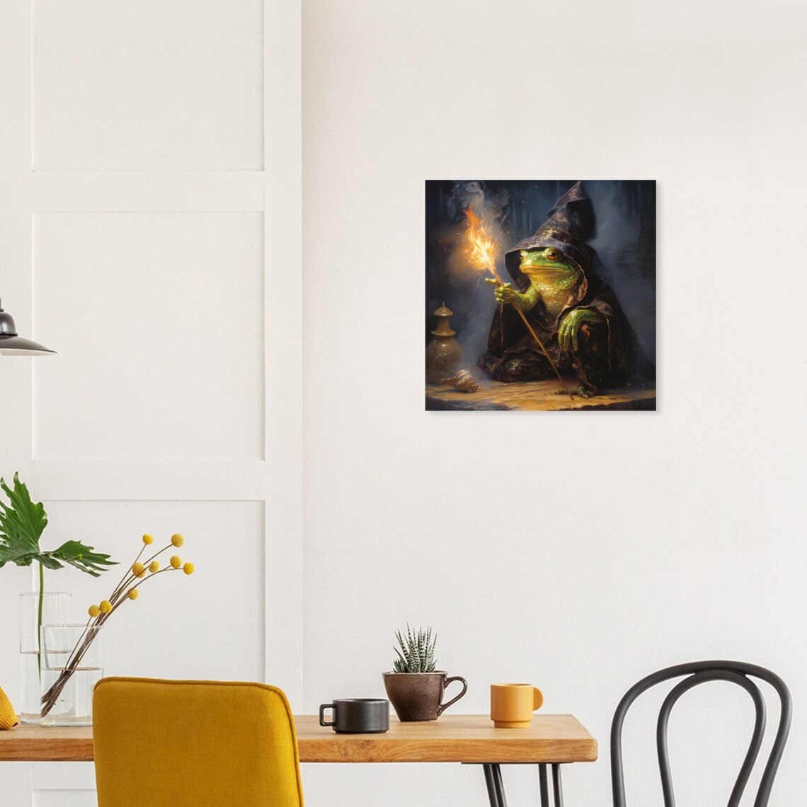 Mystical Frog Wizard Fire Staff Oil Painting Art Print. Cottagecore ...