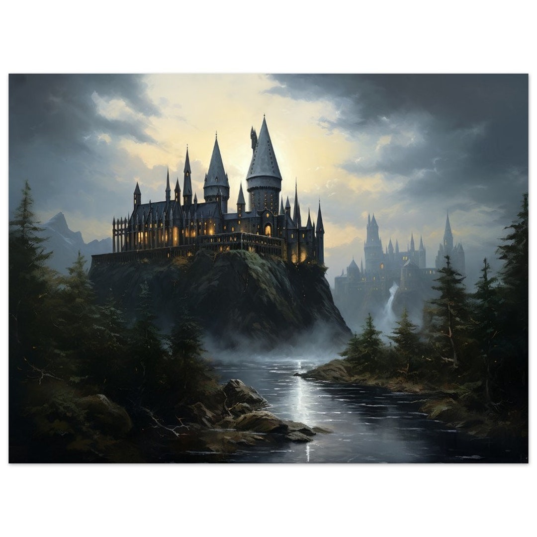 Wizarding World Castle Oil Painting Dark Forest Wall Art. Gothic Castle ...