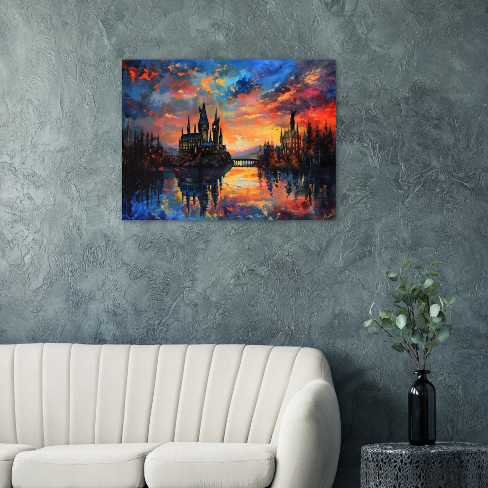 Bright Wizarding World Castle Sunset Painting Nature Wall Art Print ...