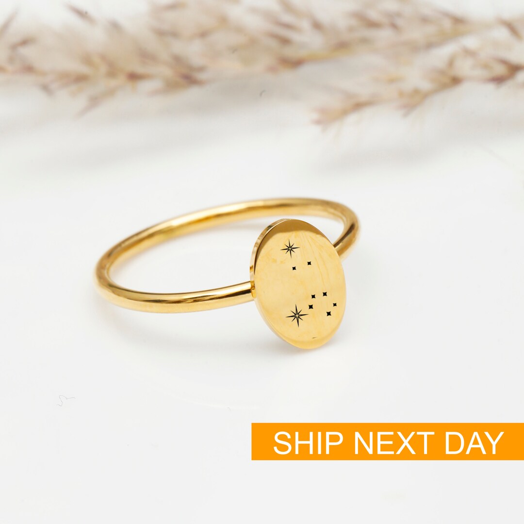 Personalized Star Signet Ring Zodiac Constellation Ring Stainless Steel ...