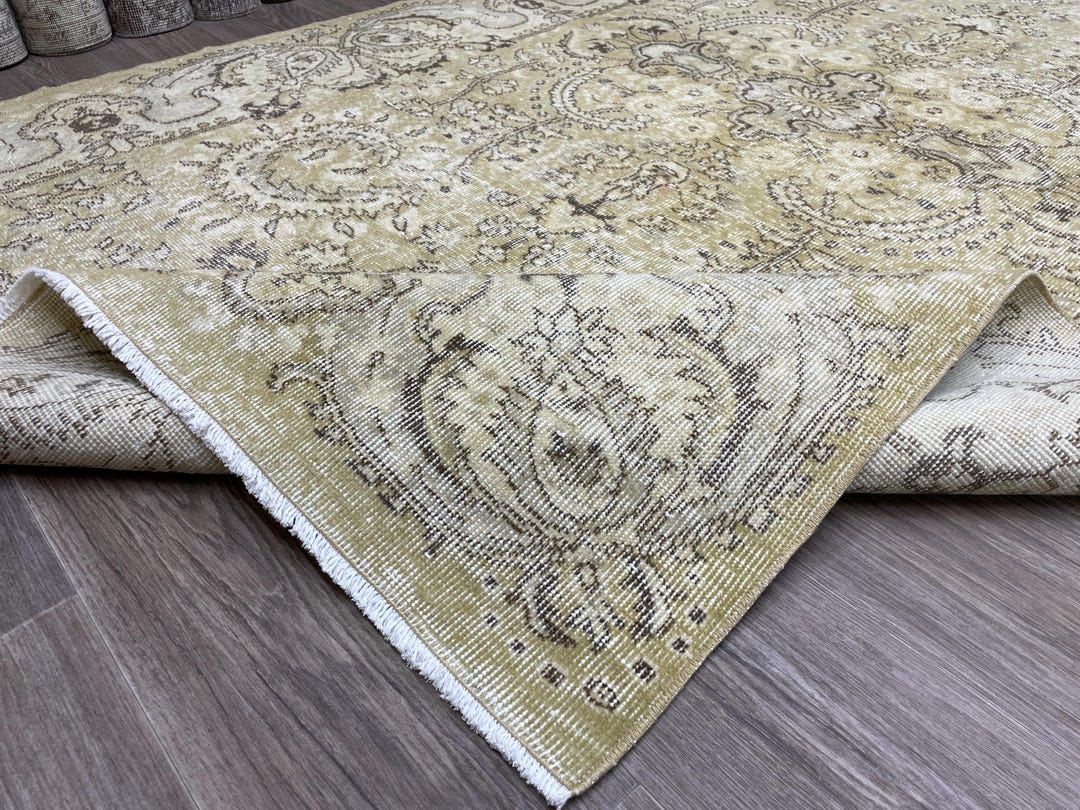 5x9 Olive Green Turkish Area Rug, 5x9 Vintage Large Oushak Rug, Natural ...