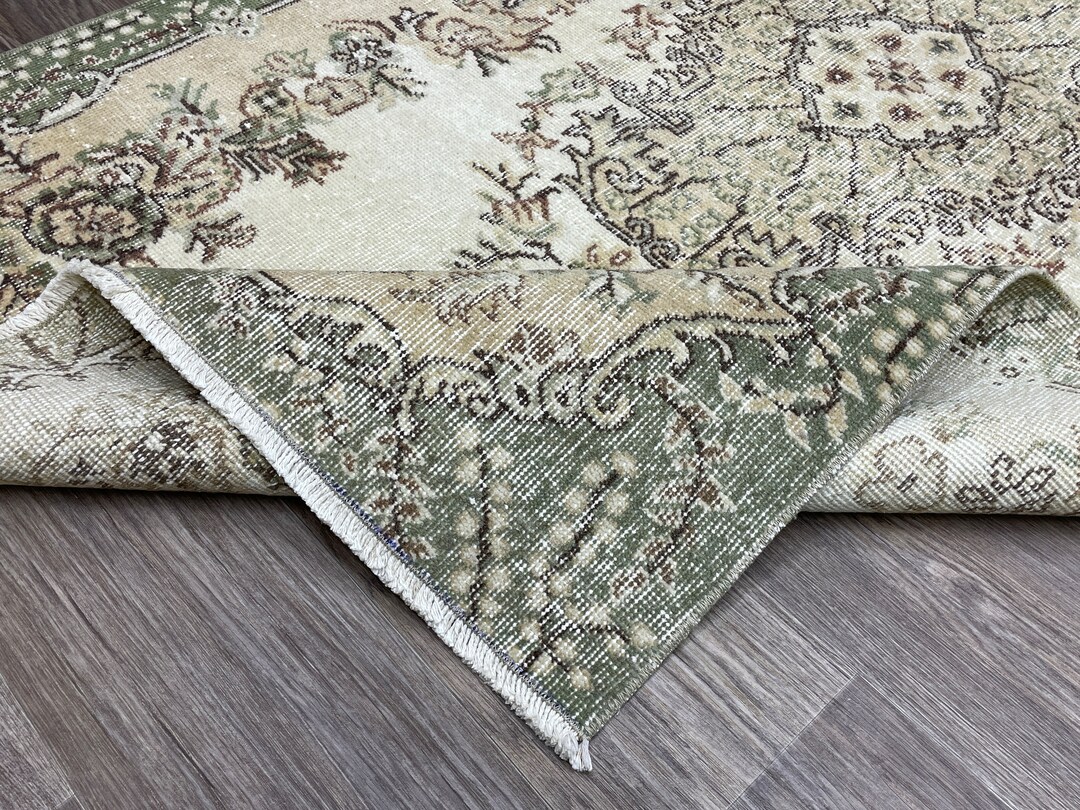 4x7 Beige Green Turkish Rug, Vintage Oushak Rug, Handmade Wool Rug, 4x7 ...