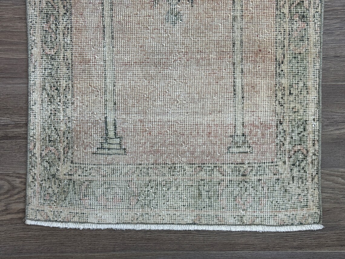 2x4 Pink Green Faded Yellow Turkish Rug, Handmade Vintage Wool Rug, 2x4 ...