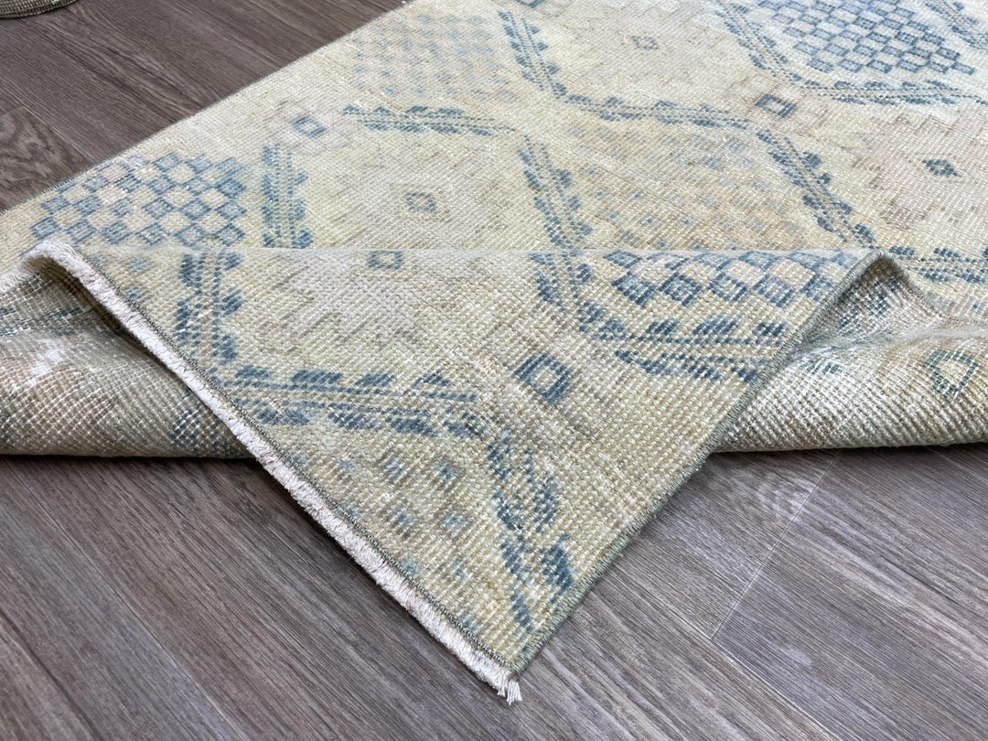 3x7 Turkish Runner Rug, 3x7 Beige Blue Vintage Runner, Neutral Oushak ...