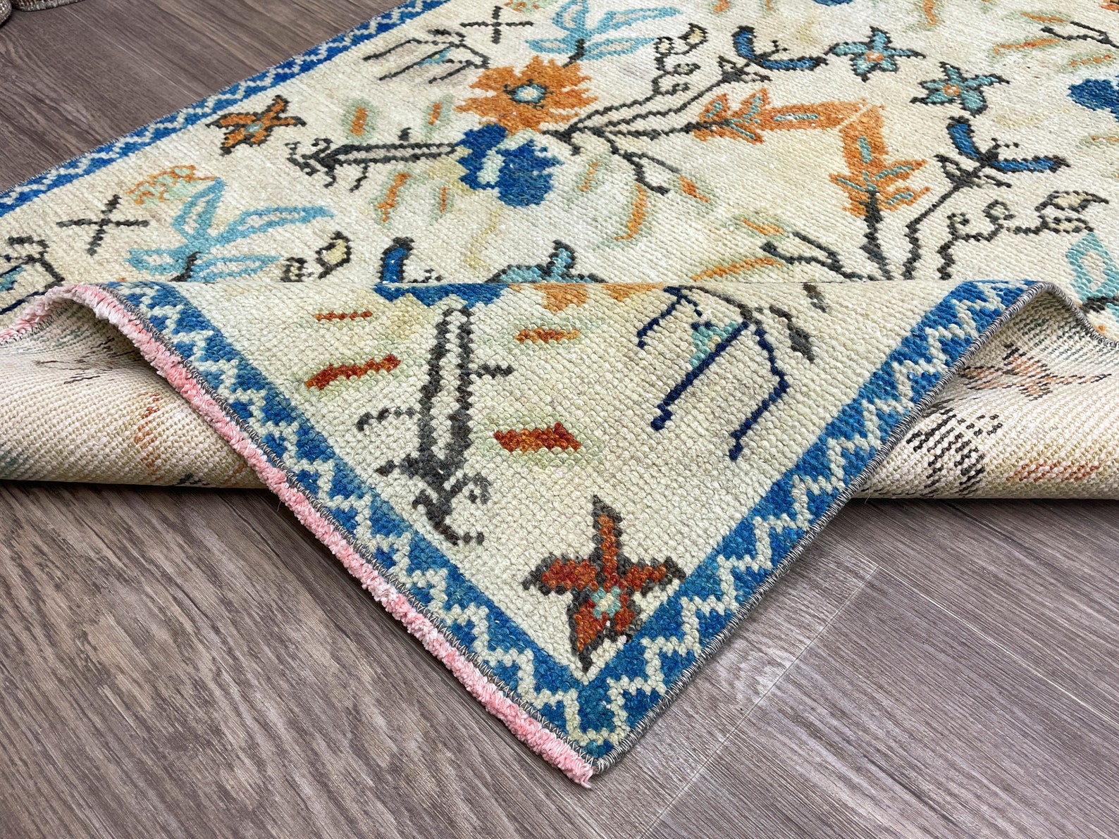 3x6 Beige Blue Orange Turkish Runner Rug, 3x6 Floral Vintage Oushak ...
