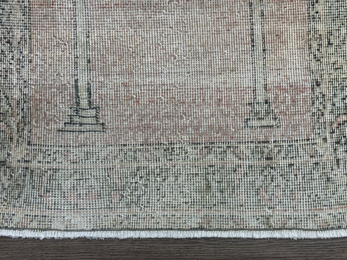 2x4 Pink Green Faded Yellow Turkish Rug, Handmade Vintage Wool Rug, 2x4 ...