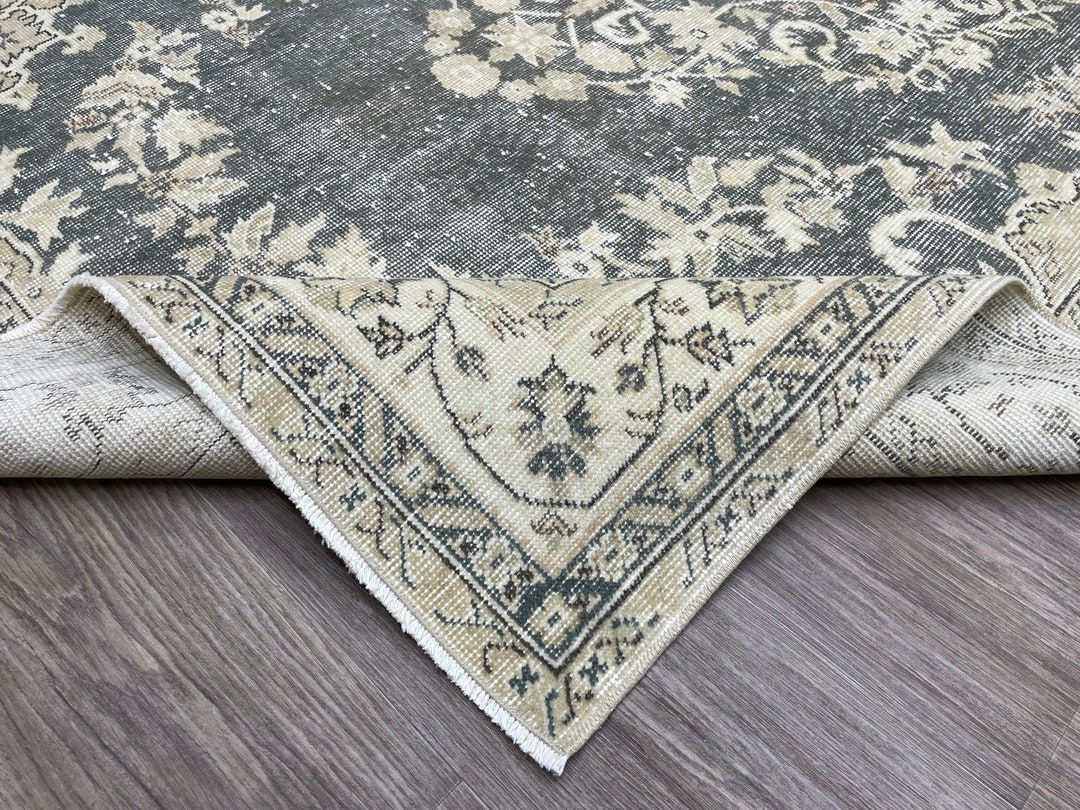 5x9 Blue Beige Turkish Rug, 5x9 Vintage Area Rug, Blue Oushak Rug ...