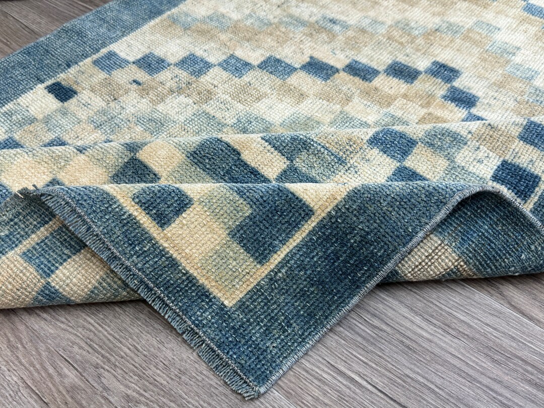 3x6 Beige Blue Turkish Runner, Handmade Vintage Rug, 3x6 Beige Blue ...
