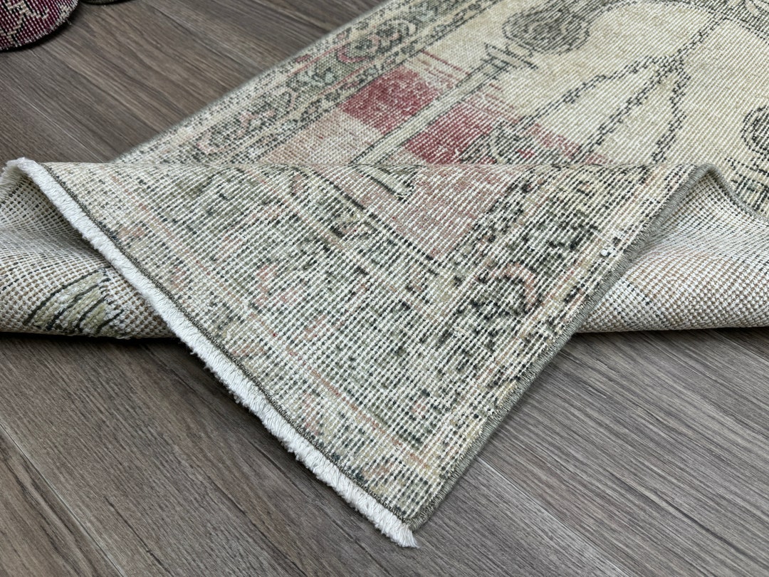 2x4 Pink Green Faded Yellow Turkish Rug, Handmade Vintage Wool Rug, 2x4 ...