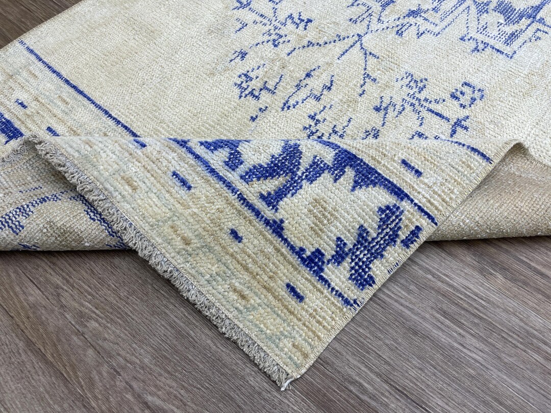 3x7 Turkish Runner Rug, Beige Navy Blue Neutral Vintage Runner, 3x7 ...