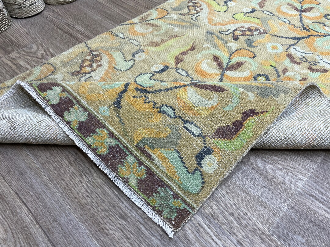 3x8 Handmade Turkish Runner Rug, Orange Green Runner, 3x8 Floral ...