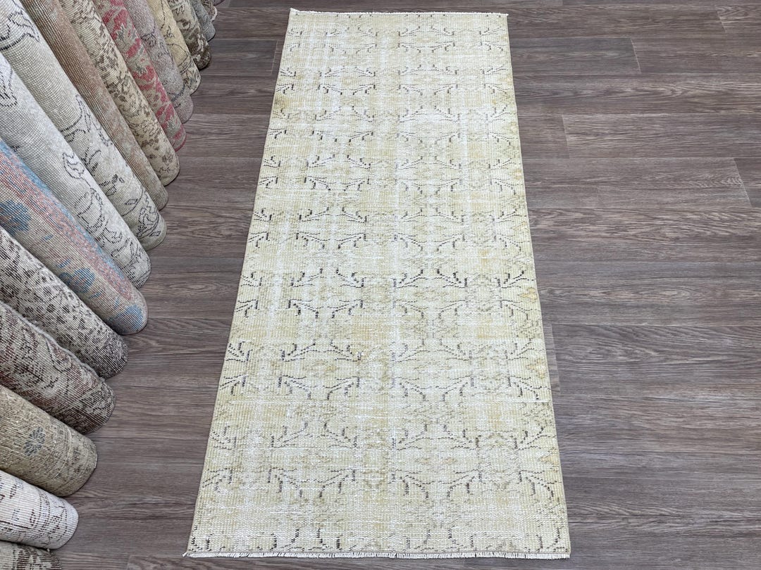 3x6 Neutral Vintage Turkish Runner, 3x6 Hand-knotted Beige Runner, 3x6 ...